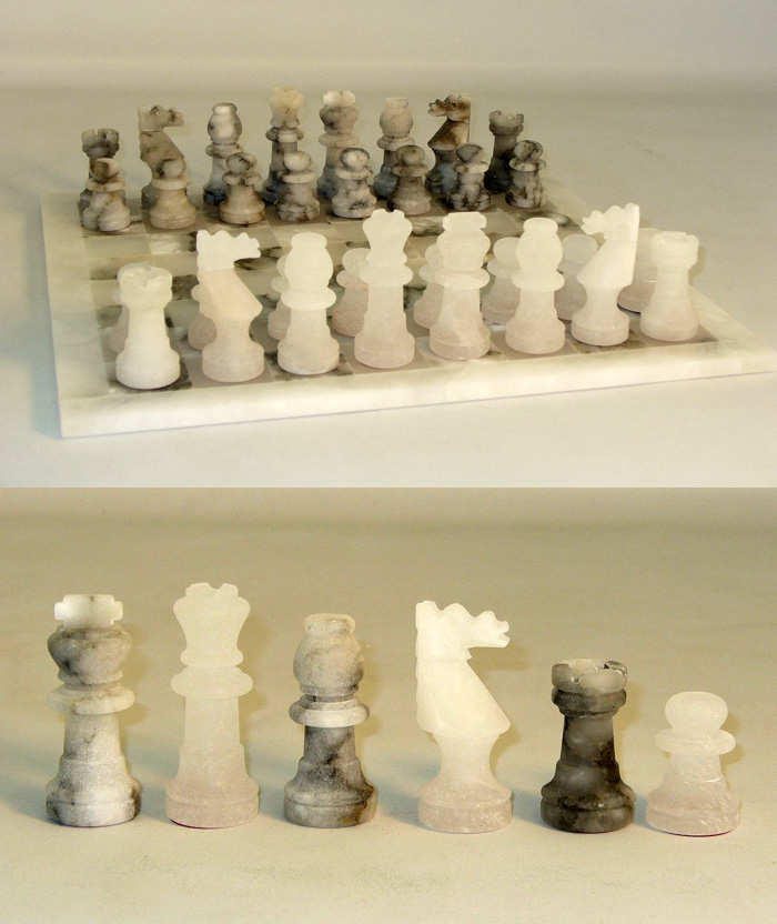 Alabaster Chess Set- Natural Grey & Translucent White